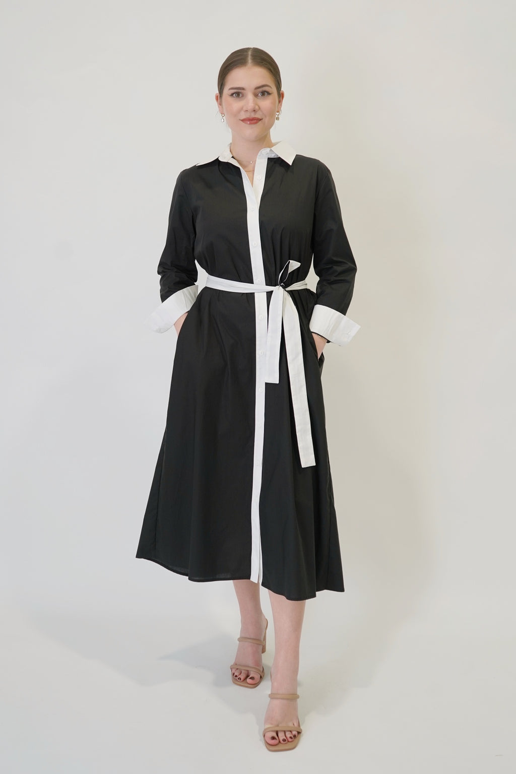 47" 2-Tone Long Sleeve Shirtdress with Belt – Ballin's LTD